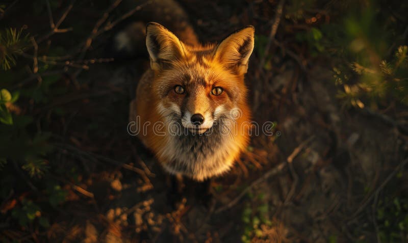 Top View of a Fox Prowling through the Forest Stock Image - Image of ...