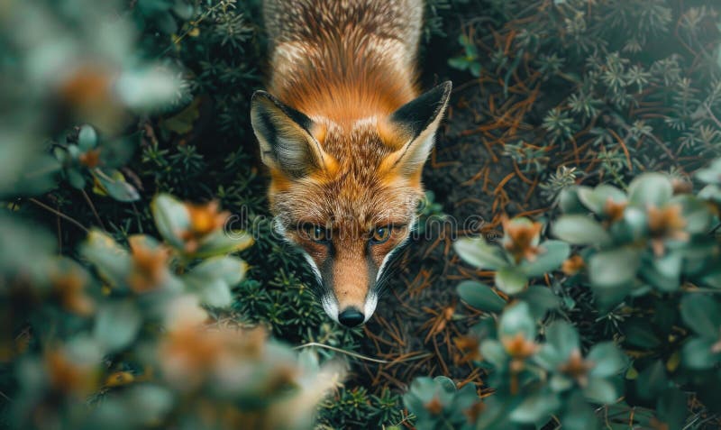 Top View of a Fox Stalking Prey in the Forest Stock Image - Image of ...