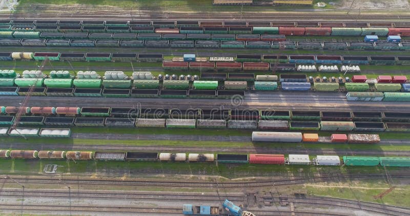 Top View of Freight Trains at a Railway Junction. Large Railway ...