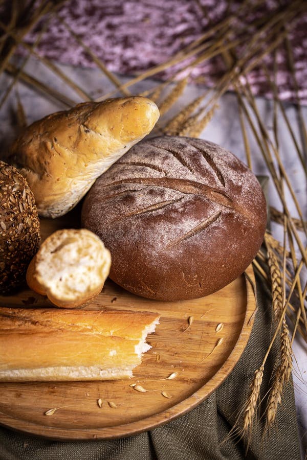 Top View of Fresh Crusty Bread on the Background Stock Photo - Image of ...