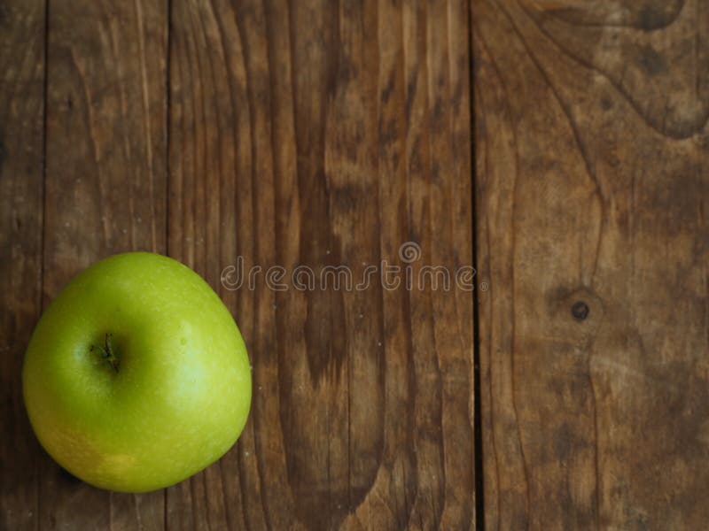 Top View of Fresh Green Apple on Wood Panel Stock Image - Image of ...