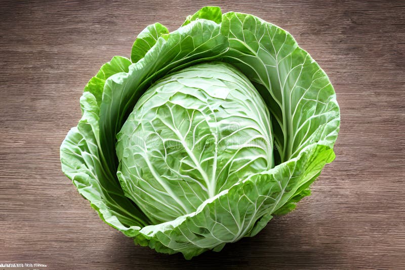 Top View of a Fresh Green Cabbage on a Brown Wooden Surface Stock Image ...