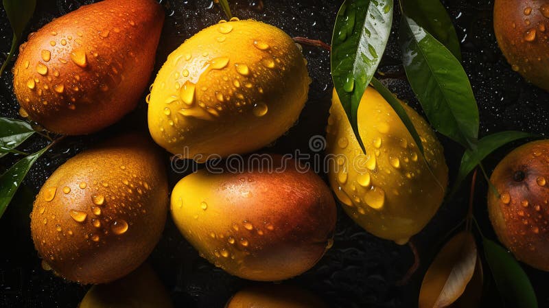 Top View of Fresh Mango on Dark Background. Generative AI Stock ...