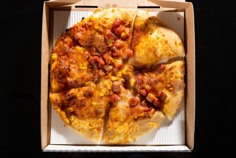 Fresh Pizza with Sausages in a Box Stock Photo - Image of takeout ...