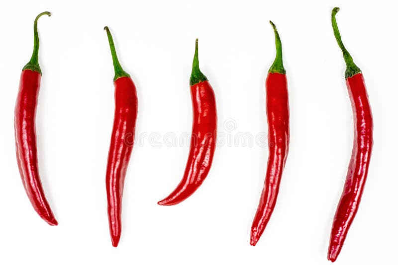 Top View of Fresh Red Hot Chilli Pepper Flat Lay Set Collection ...