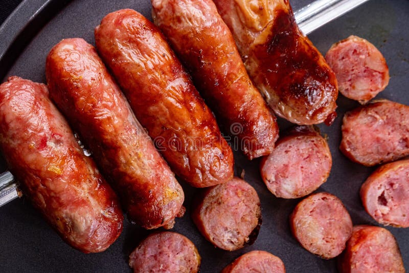 Top View of Fresh Sausages Cooked on a Stovetop Stock Image - Image of ...