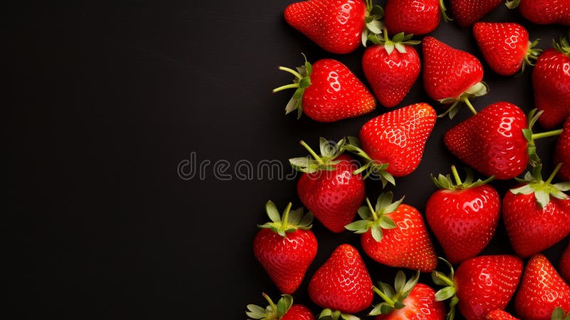Top View of Fresh Strawberries on a Black Background with Copy Space ...
