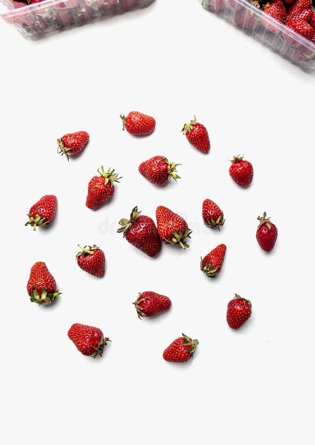 Top View of Fresh Tasty Strawberries in Plastic Container and Several ...