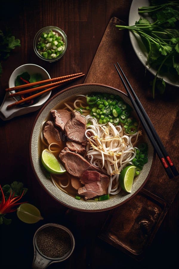 Top View of Fresh Tasty Vietnamese Pho Bo Soup. Stock Photo - Image of ...