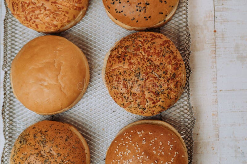 Top View of Freshly Baked Burger Buns Stock Photo - Image of bread ...