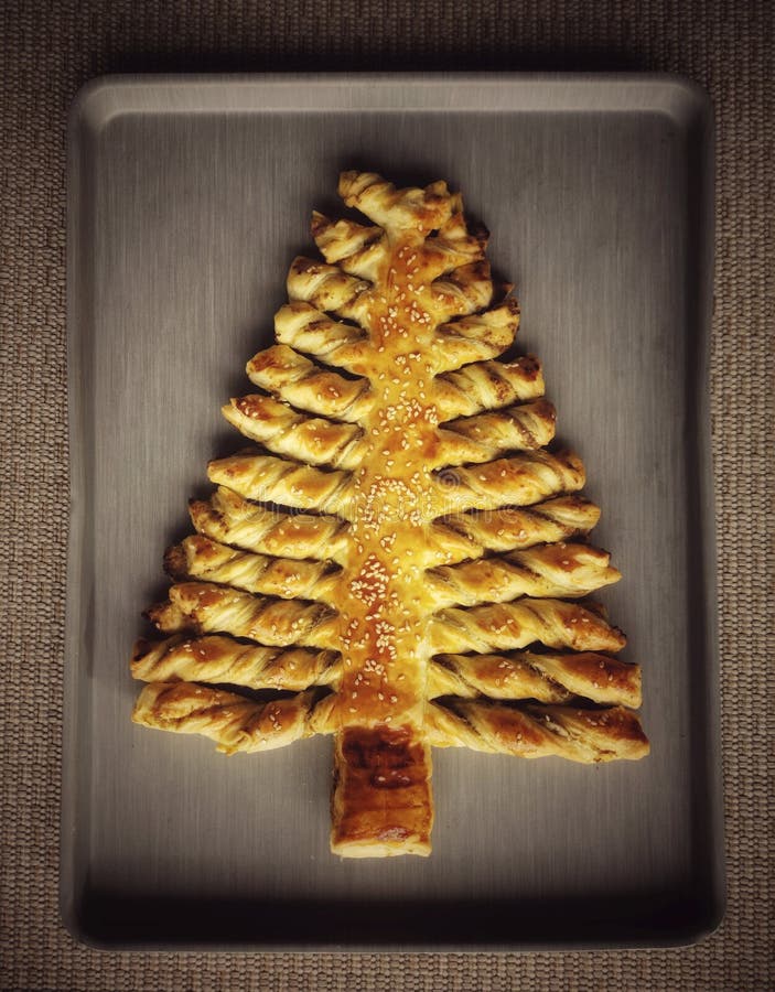 Top View of a Freshly Baked Christmas Tree Bread on a Brown Tray Stock ...