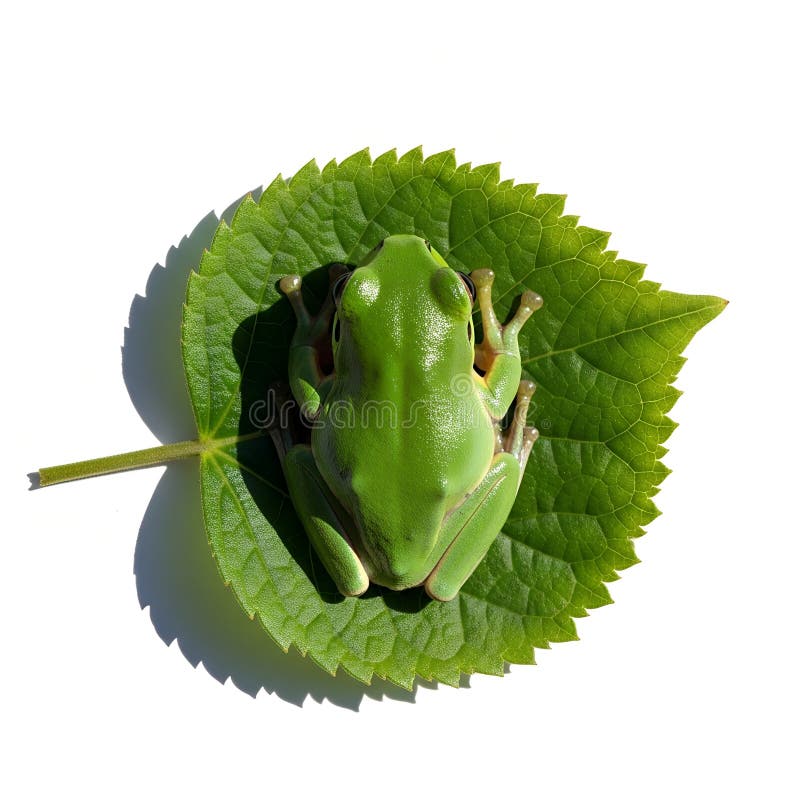 Top View of Frog on Leaf with Shadow on White Background Stock ...