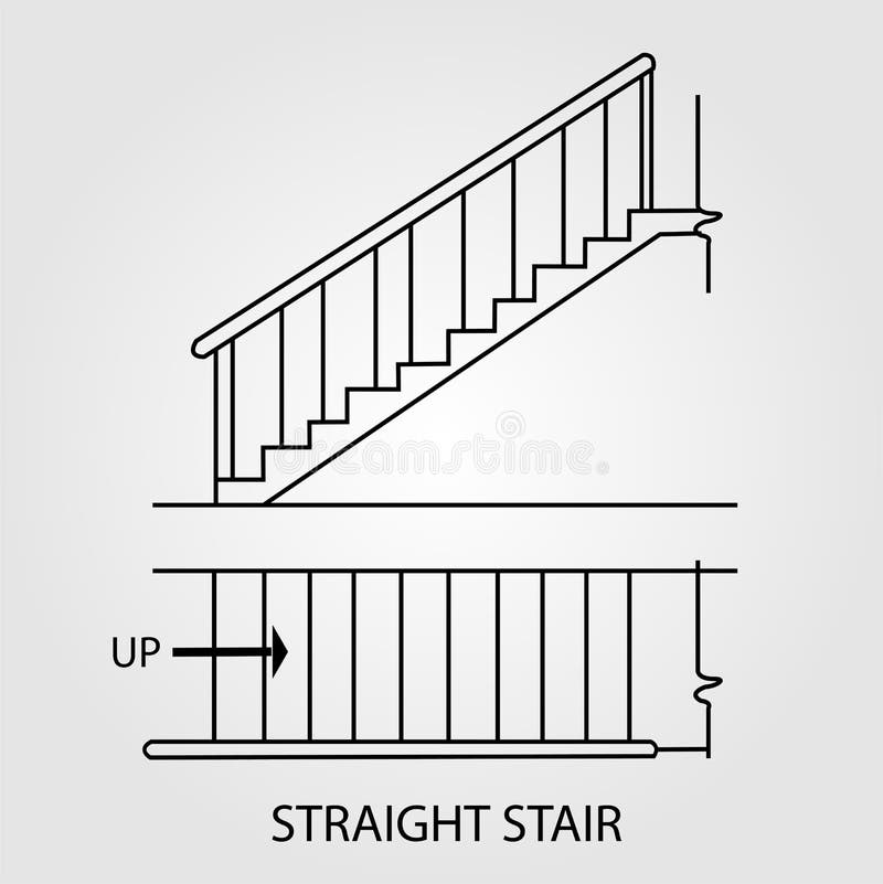 Top View and Front View of a Straight Stair Stock Vector - Illustration ...