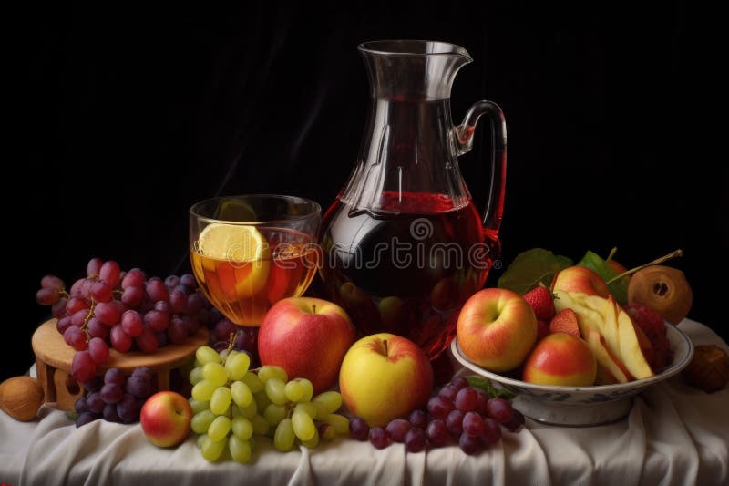 Top View of Fruit, Wine, and Ice in Pitcher Stock Illustration ...