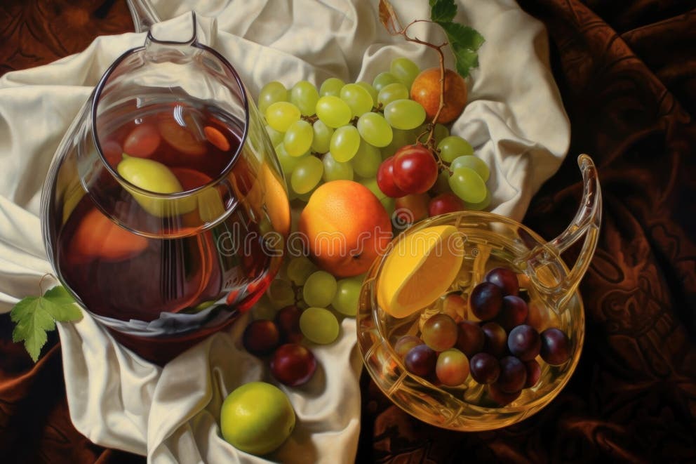 Top View of Fruit, Wine, and Ice in Pitcher Stock Illustration ...
