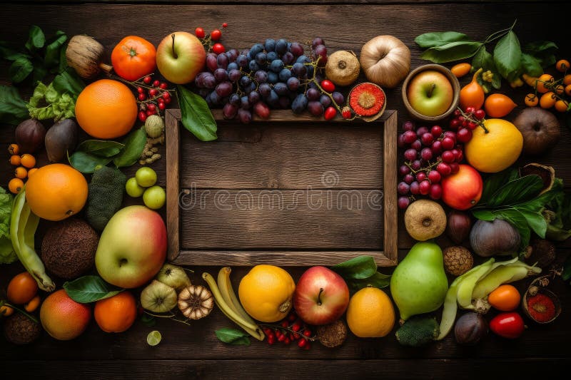 Top View of Fruits and Vegetables at the Edge of the Frame, Empty in ...