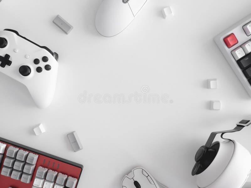 Top View a Gaming Gear, Mouse, Keyboard, Joystick and Headset. Stock ...