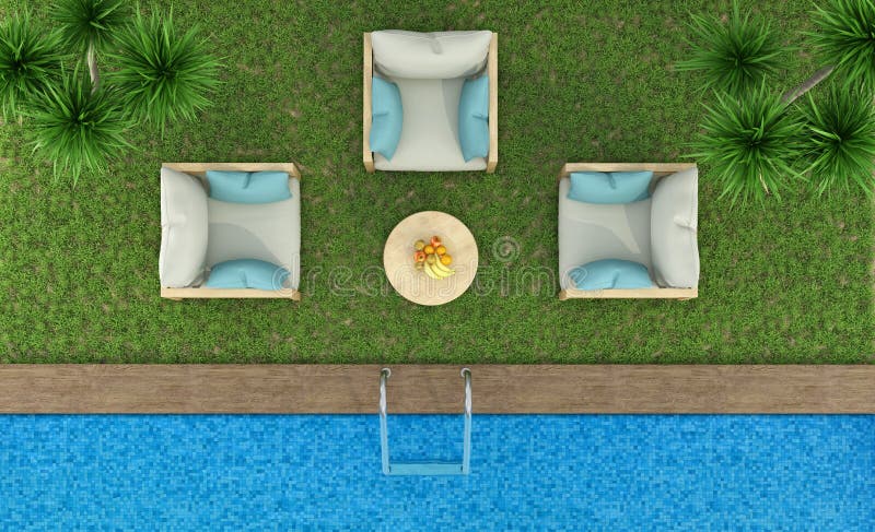 Top View of a Garden with Pool Stock Illustration - Illustration of ...