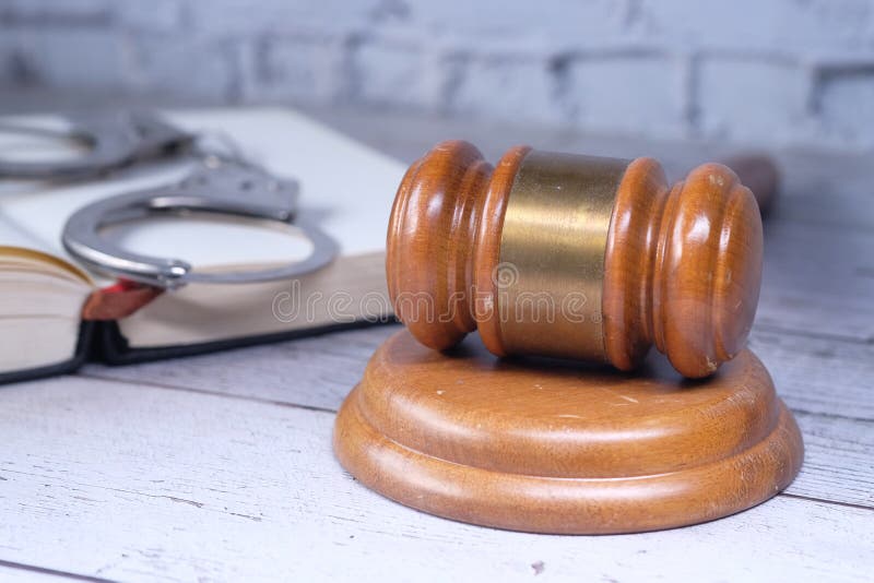 Top View of Gavel and Book with Copy Space on Table Stock Image - Image ...