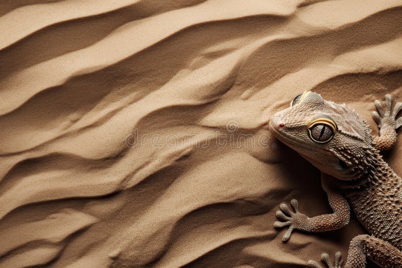 Top View of Gecko on the Sandy Background with Copy Space for Text ...