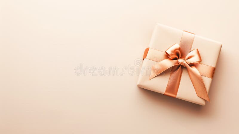 Top View of Gift Box with Salmon Ribbon and Bow on Light Salmon ...