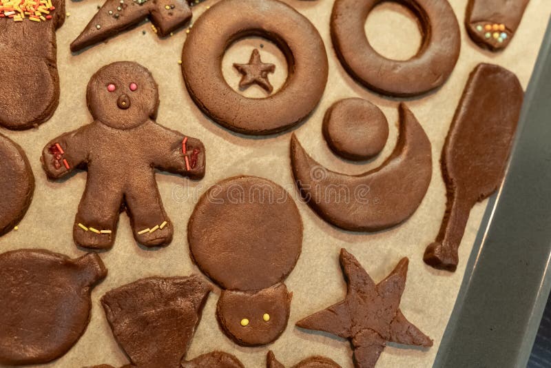 Top View of Ginger Christmas Cookies of Different Shapes and Shapes on ...