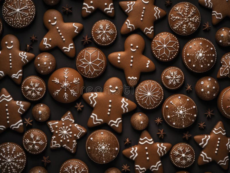Top View on Gingerbread Cookies Background Pattern Texture Stock Image - Image of claus ...