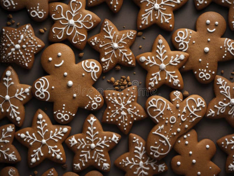 Top View on Gingerbread Cookies Background Pattern Texture Stock Image - Image of pattern ...