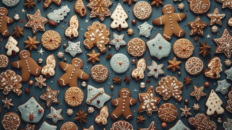 Top View on Gingerbread Cookies Background Pattern Texture Stock Photo ...