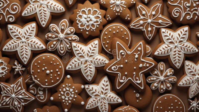 Top View on Gingerbread Cookies Background Pattern Texture Stock Image - Image of year ...