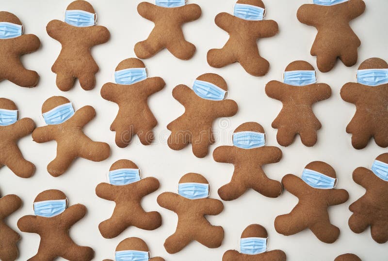 Top View of Gingerbread Man with Protective Face Masks Stock Photo ...