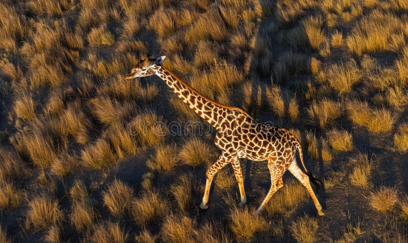 Top View of a Giraffe Walking through the Savannah Stock Image - Image ...