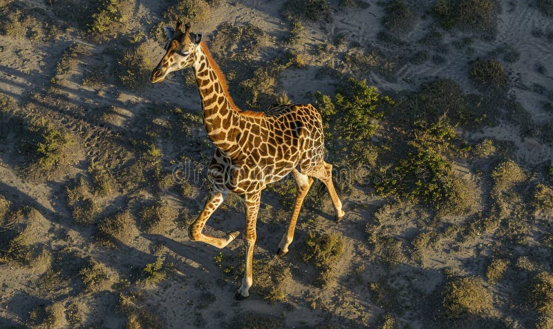 Top View of a Giraffe Walking through the Savannah Stock Image - Image ...