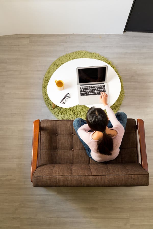 Top View of Girl Use Laptop Computer at Home Stock Image - Image of ...
