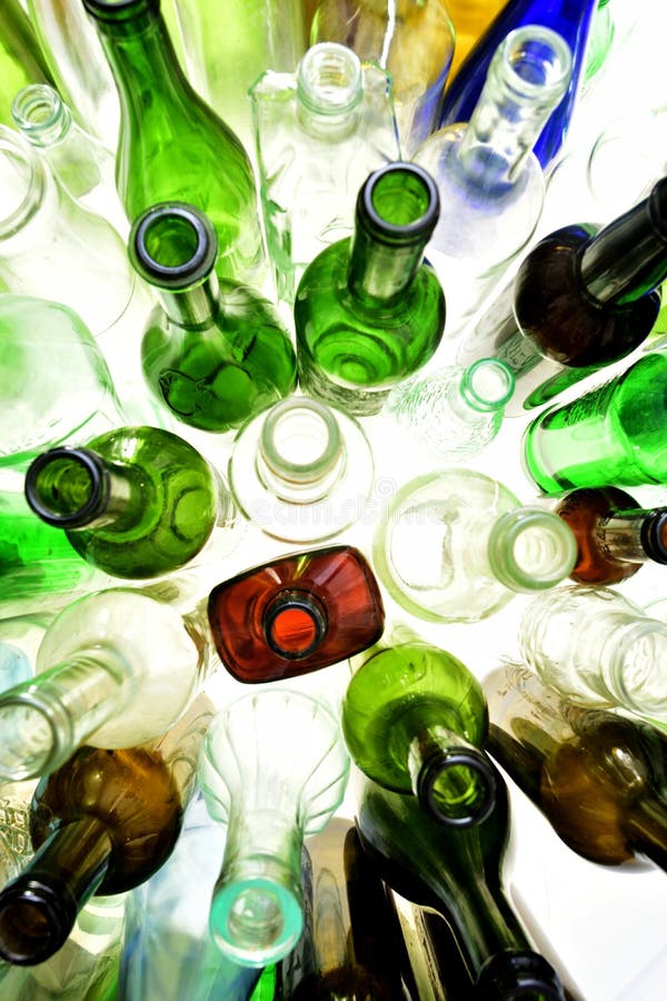 Top View of Glass Bottles on White Stock Photo - Image of recycling ...