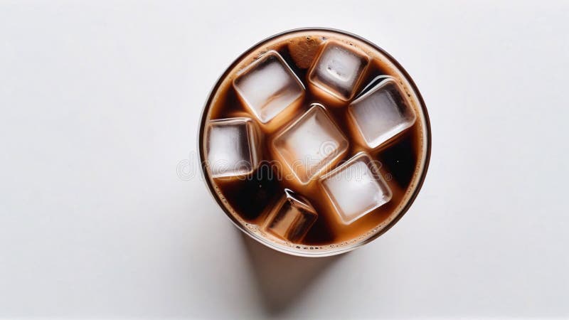 Top View of a Glass of Iced Coffee with Melting Ice Cubes Stock ...