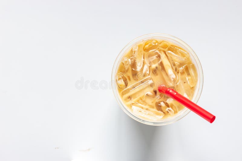 Top View of Glass of Iced Coffee on White Background Stock Image ...