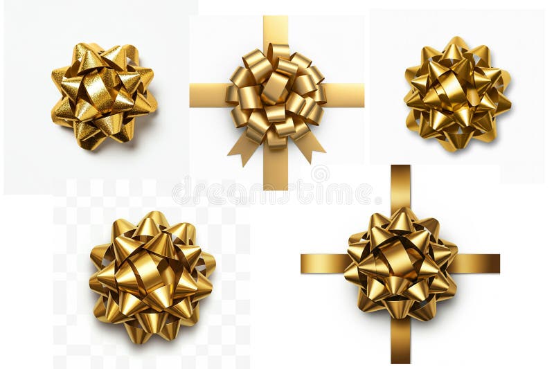 Top View of Gold Metallic Gift Bow Set Isolated on White Transparent ...