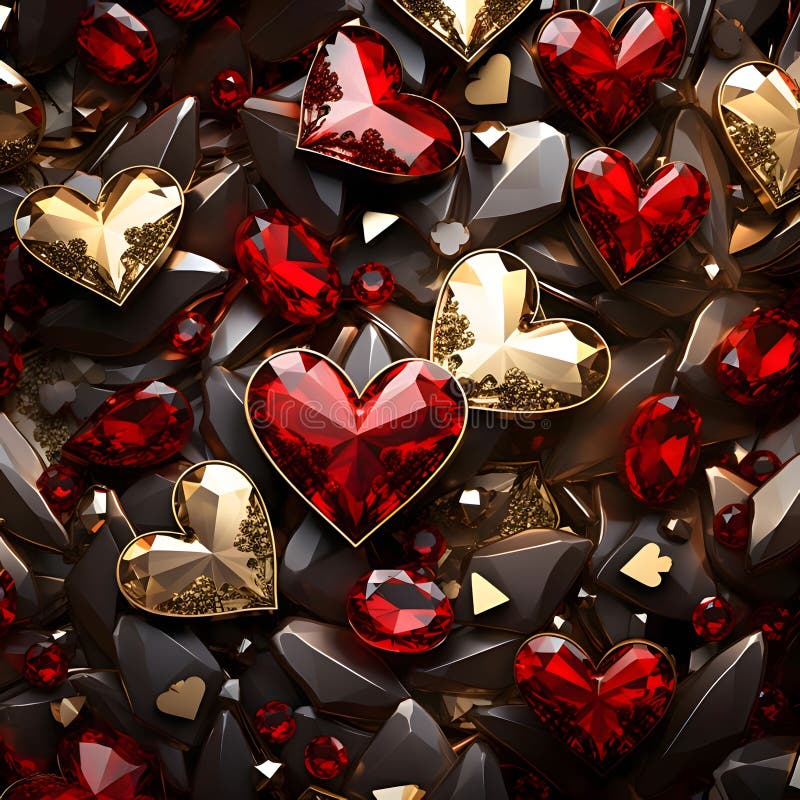 Top View of Gold, Silver, Amethyst, Onyx and Ruby Hearts. Heart As a ...