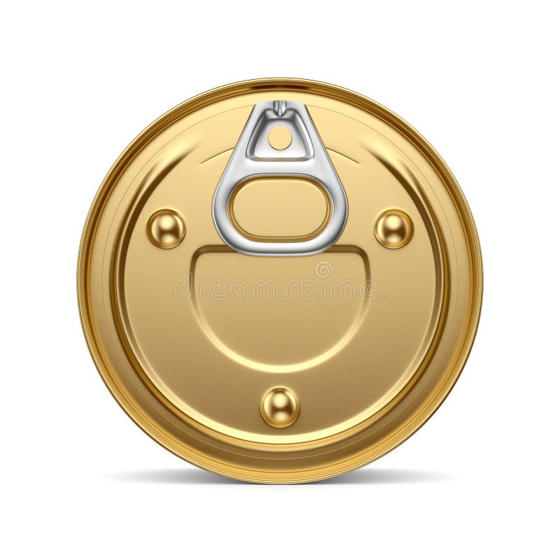 Top View of Golden Round Tin Can with Pull Tab Isolated on White . 3D ...