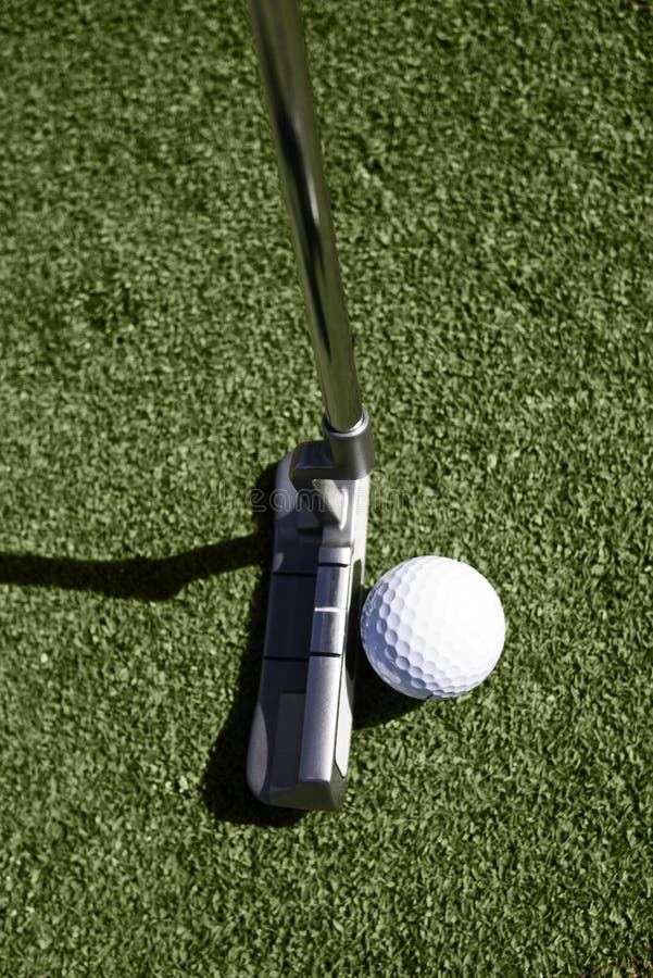 Top View of Golf Ball and Putter Behind Ball Stock Photo - Image of ...