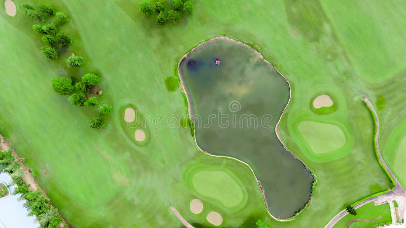 Top View of Golf Course with Pond and Bunkers. Scenic Panoramic View of ...
