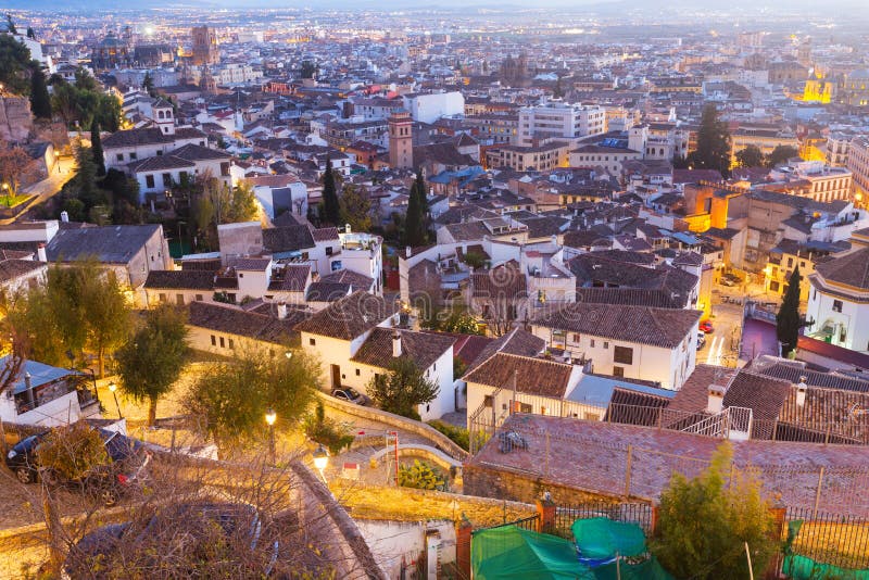 Top View of Granada in Twilight Stock Photo - Image of mountains ...