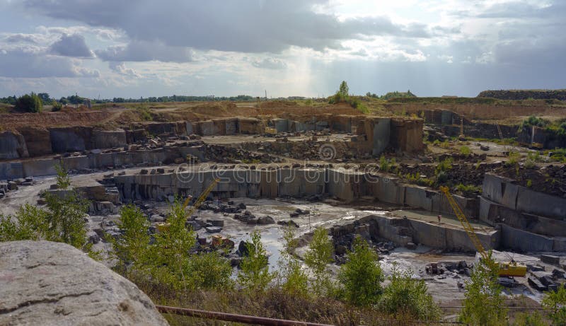 Top View of Granite Stone Mine Layers with Heavy Equipment Inside Stock ...