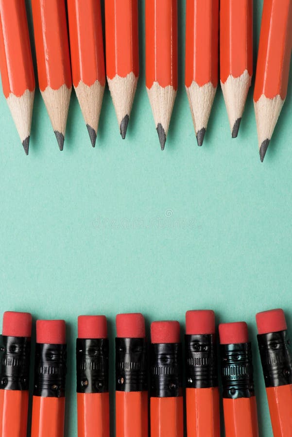 Top View of Graphite Pencils and Erasers on Pencils Placed in Rows ...