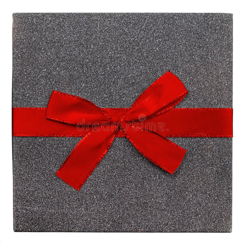 Top View of a Gray Gift Box with Red Textile Bow Stock Photo - Image of ...