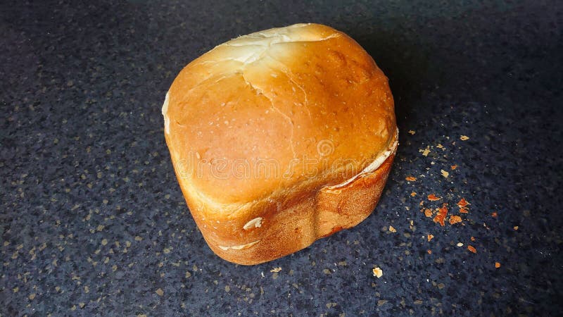 Top View of a Gray Kitchen Table with a Loaf of Brown Bread Stock Photo ...