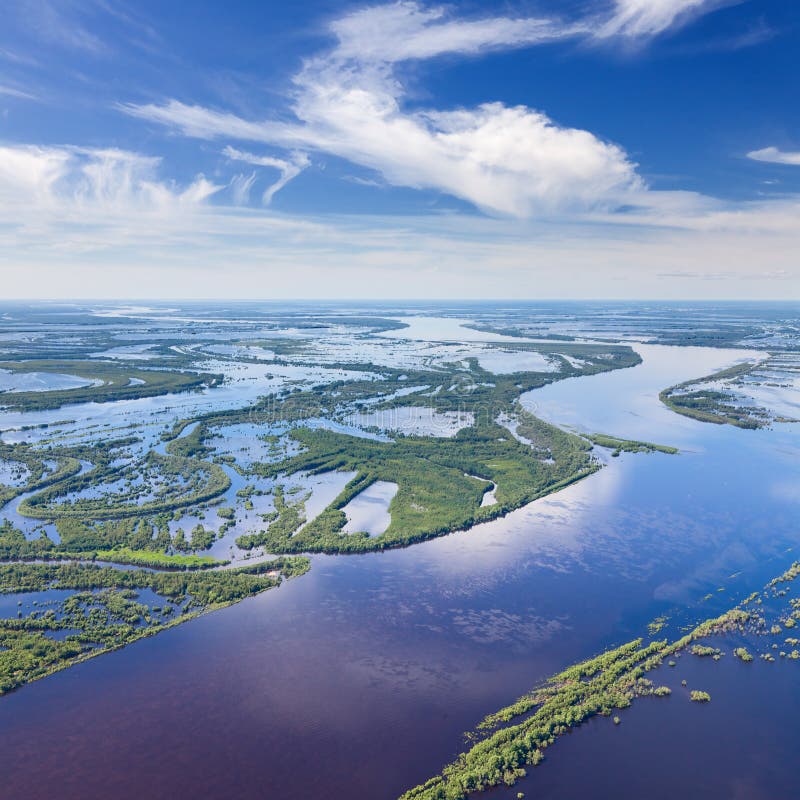Great River with Floating Ice Floes Stock Photo - Image of block ...