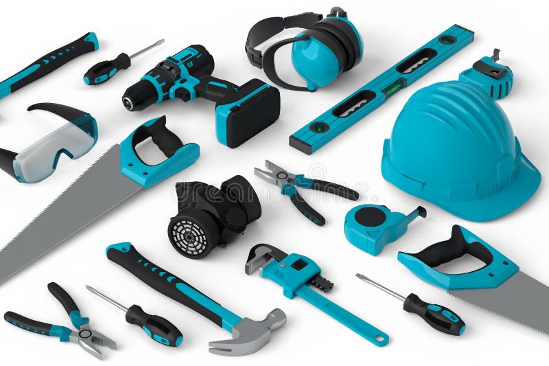 Top View of Green Construction Tools for Repair on White Background ...