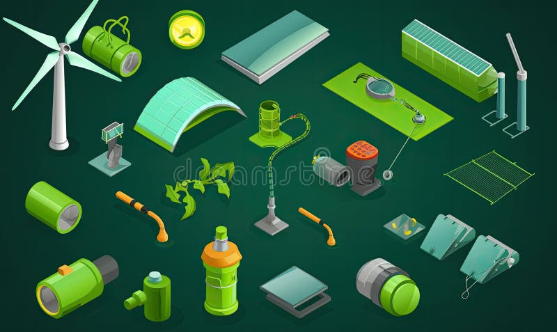 Top View of Green Energy Icons Set for Ecology Concept Creating Using ...